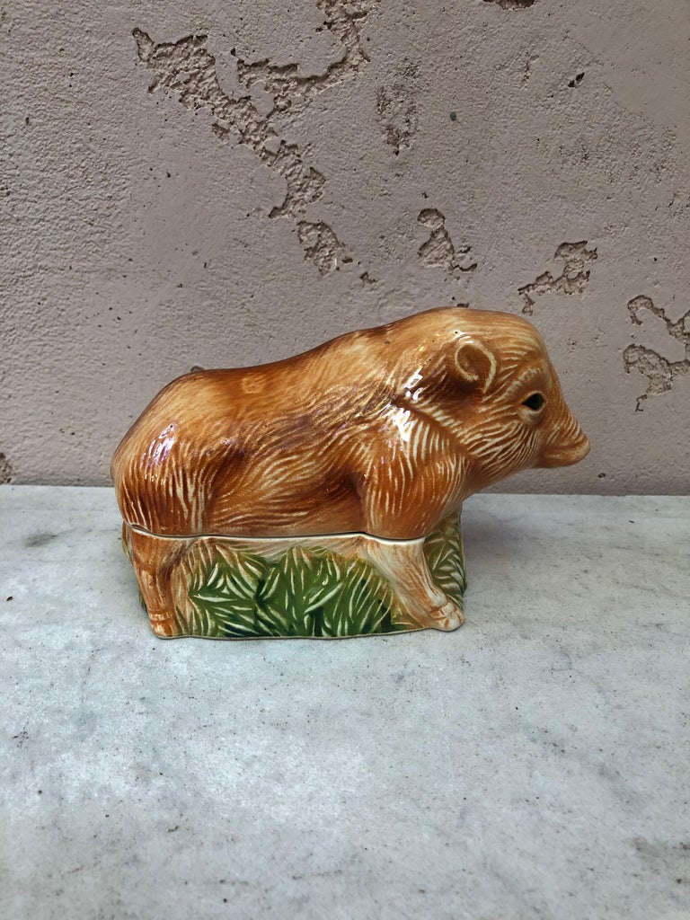 Majolica Boar Tureen Caugant For Sale at 1stDibs