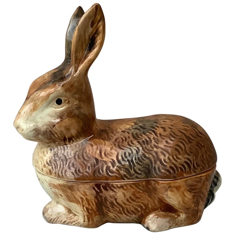 Majolica Brown Rabbit Tureen Caugant at 1stDibs