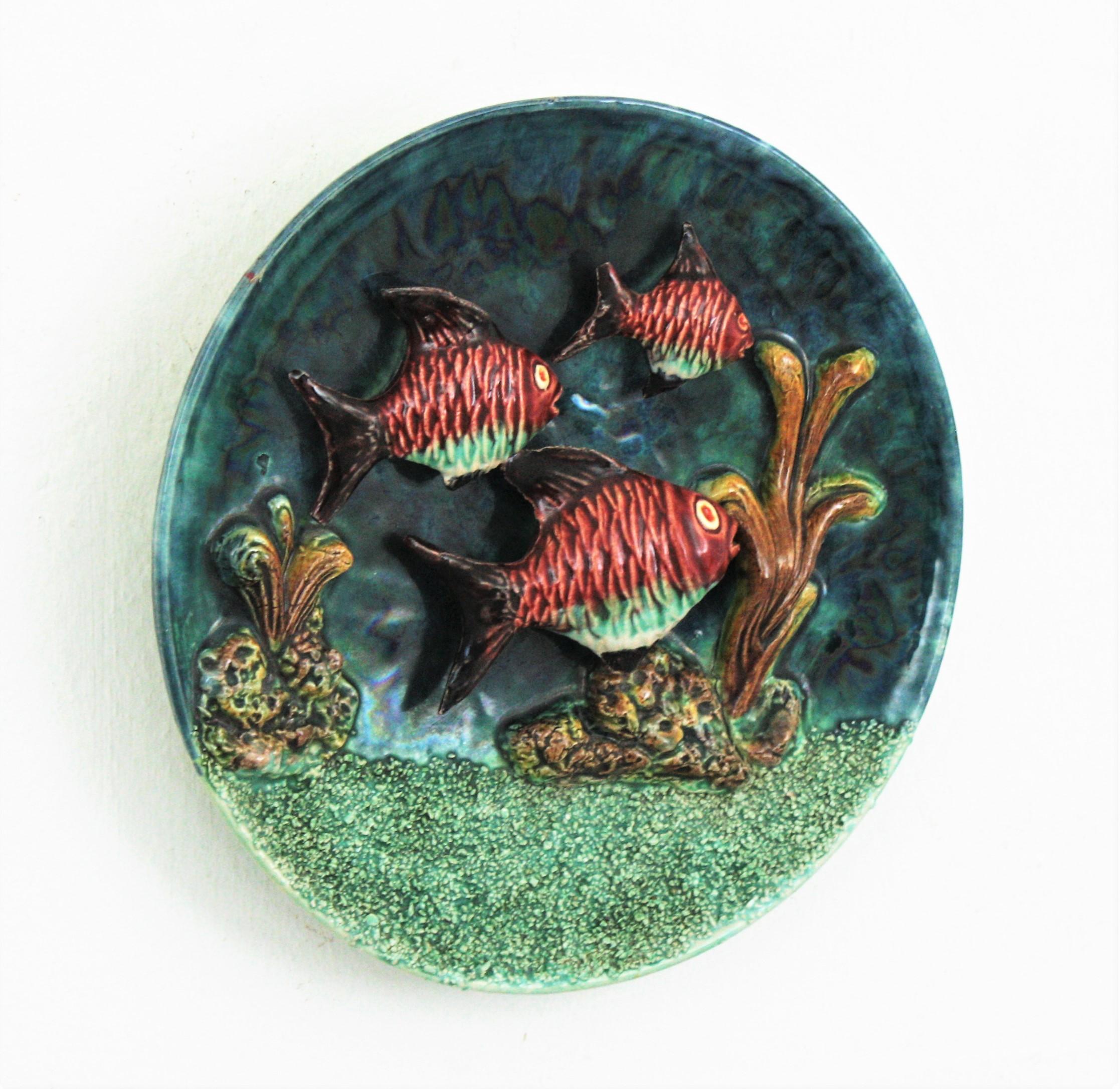 Majolica Ceramic Trompe L'oeil Deep See Landscape Wall PLate For Sale at 1stDibs