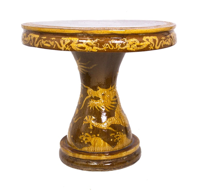 Majolica Dragon Table with 4 Stools at 1stDibs