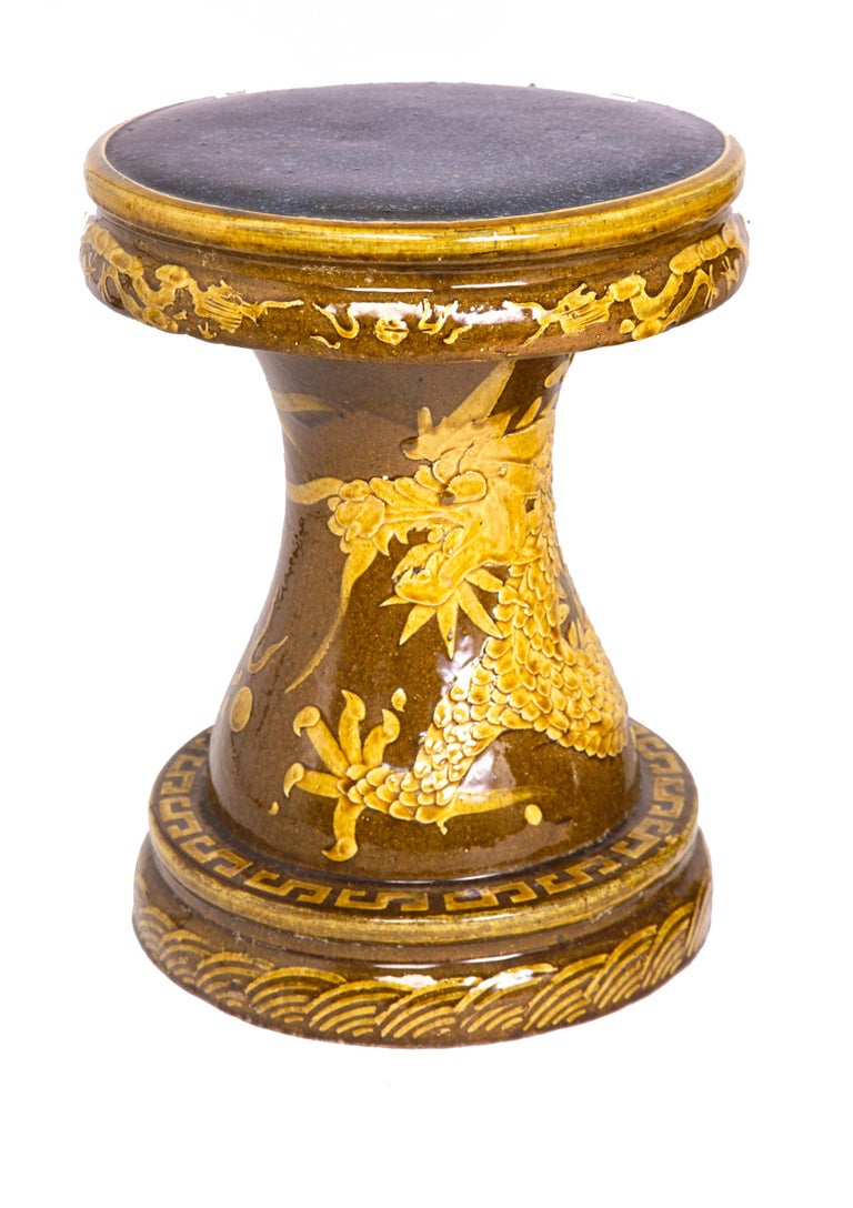 Majolica Dragon Table with 4 Stools at 1stDibs