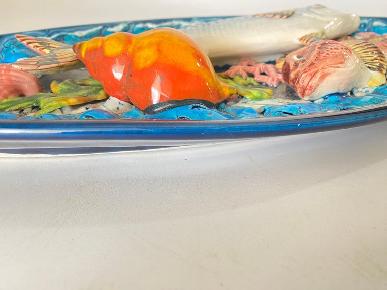 Majolica Fish Decorative Platter Salins, circa 1960 Blue Color For Sale ...