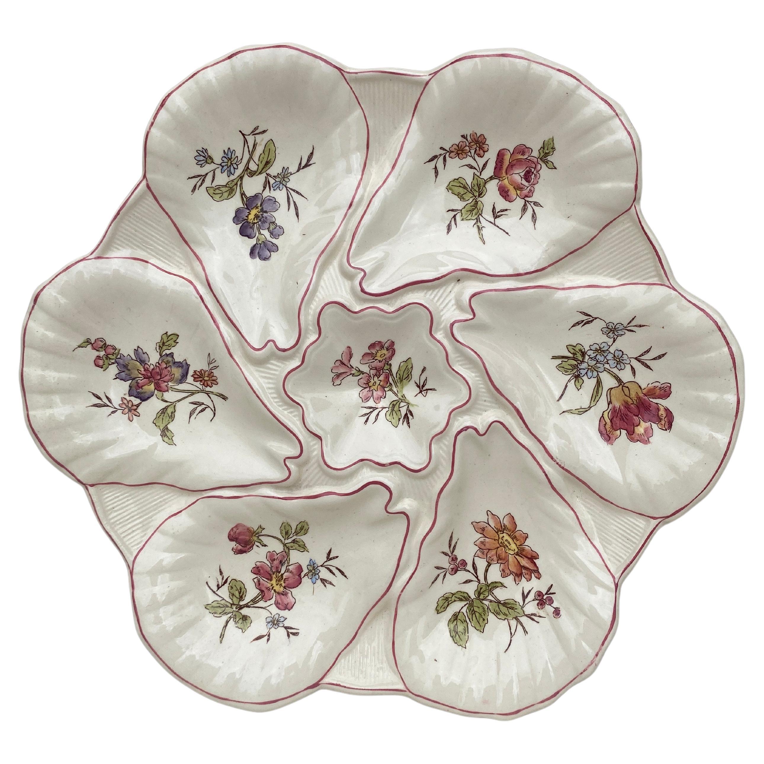 Majolica Flowers Oyster Plate Longchamp, circa 1900 For Sale at 1stDibs