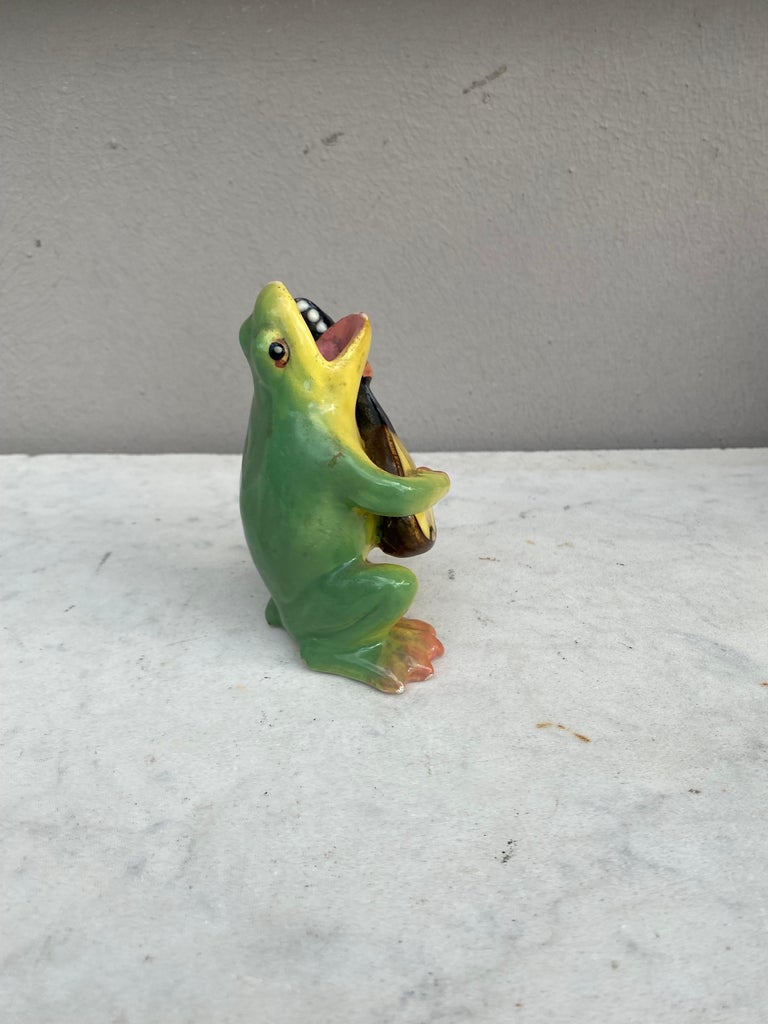 Majolica Frog with Mandolin Delphin Massier, circa 1900 For Sale at 1stDibs