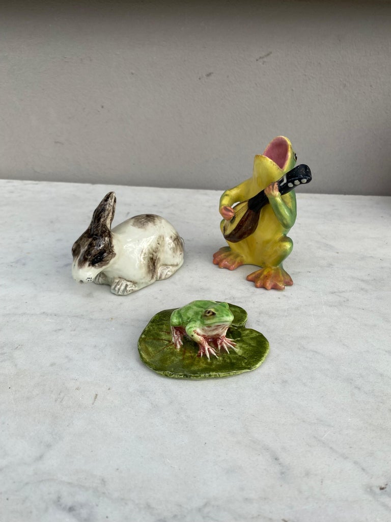 Majolica Frog with Mandolin Delphin Massier, circa 1900 For Sale at 1stDibs