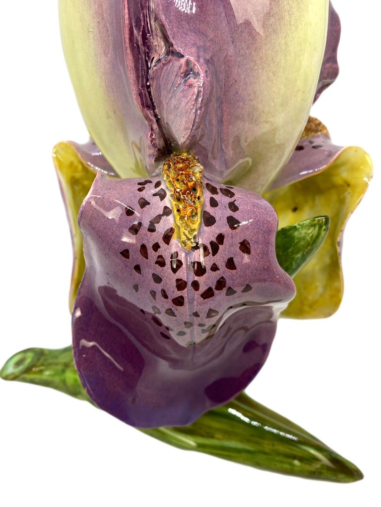 Majolica Iris Vase by Delphin Massier, Lavender Glazed, French, circa 1870 For Sale at 1stDibs