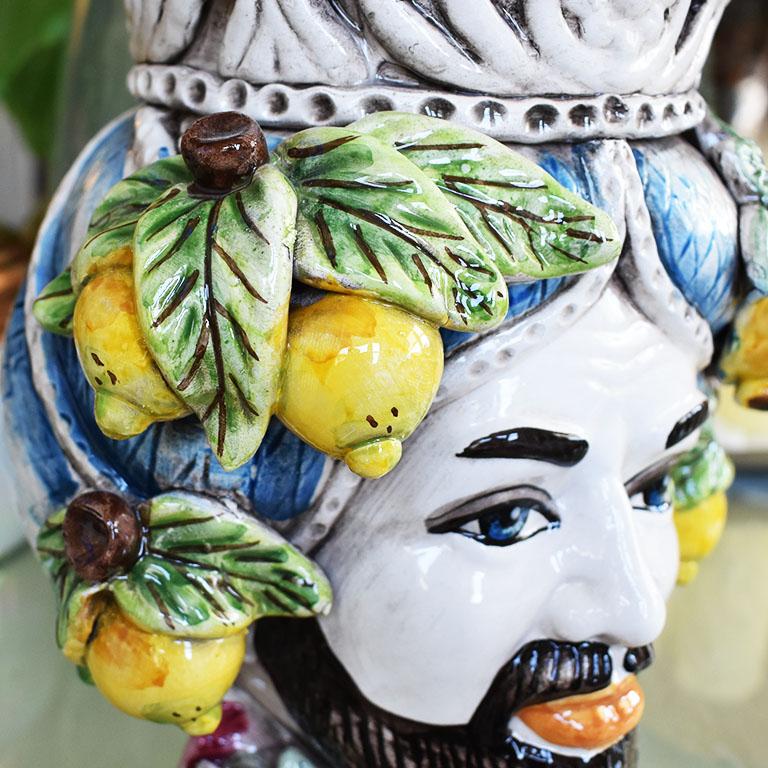 Polychrome Majolica Moorish Italian Ceramic Bust Planter or Vase of a ...