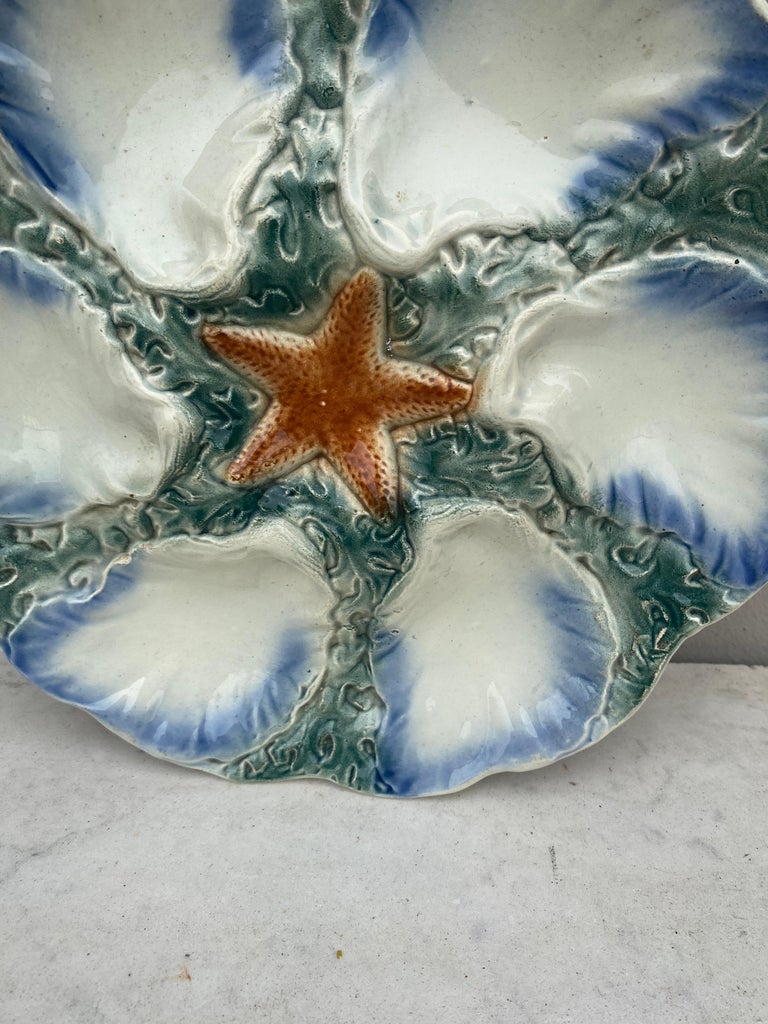 Majolica Oyster Blue Starfish Plate Digoin, circa 1900 For Sale at 1stDibs
