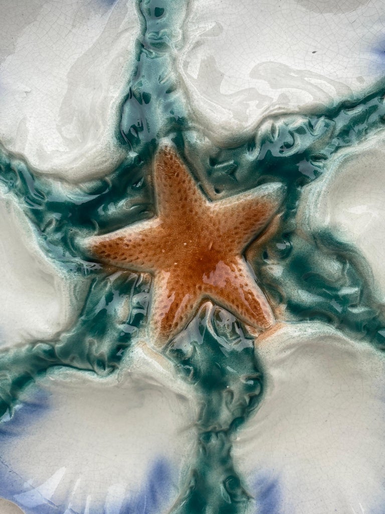 Majolica Oyster Blue Starfish Plate Digoin, circa 1900 For Sale at 1stDibs