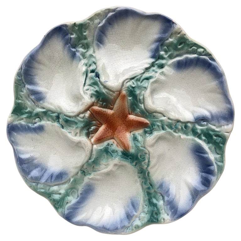 Majolica Oyster Blue Starfish Plate Digoin, circa 1900 at 1stDibs