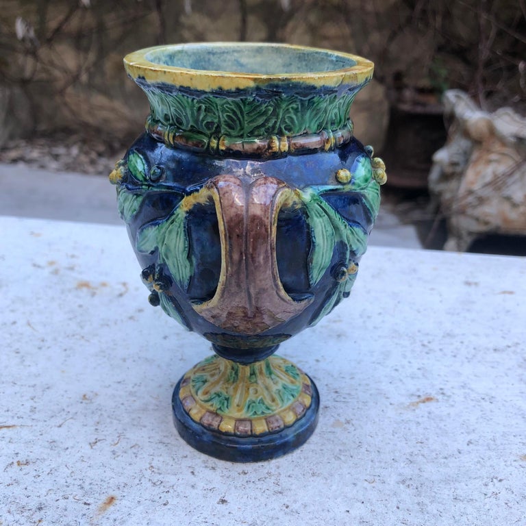 Majolica Palissy Vase with Mistletoe, circa 1880 For Sale at 1stDibs