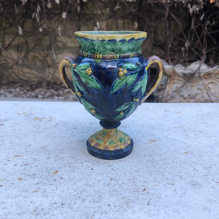 Majolica Palissy Vase with Mistletoe, circa 1880 For Sale at 1stDibs