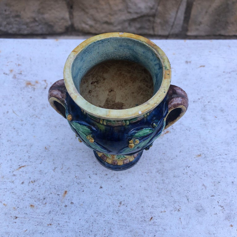 Majolica Palissy Vase with Mistletoe, circa 1880 For Sale at 1stDibs