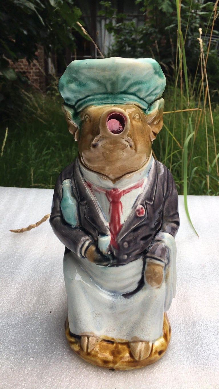 Majolica Pig Waiter Pitcher Onnaing, circa 1900 For Sale at 1stDibs