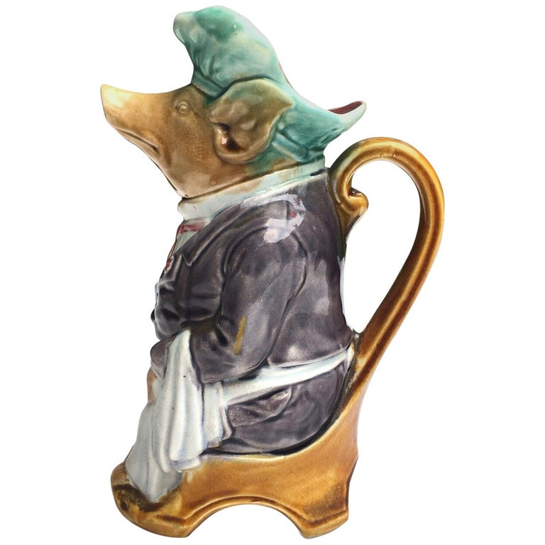 Majolica Pig Waiter Pitcher Onnaing, circa 1900 For Sale at 1stDibs
