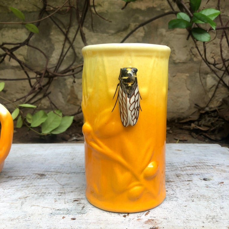 Majolica Pitcher with Cicada and Olives Sicard, circa 1950 at 1stDibs