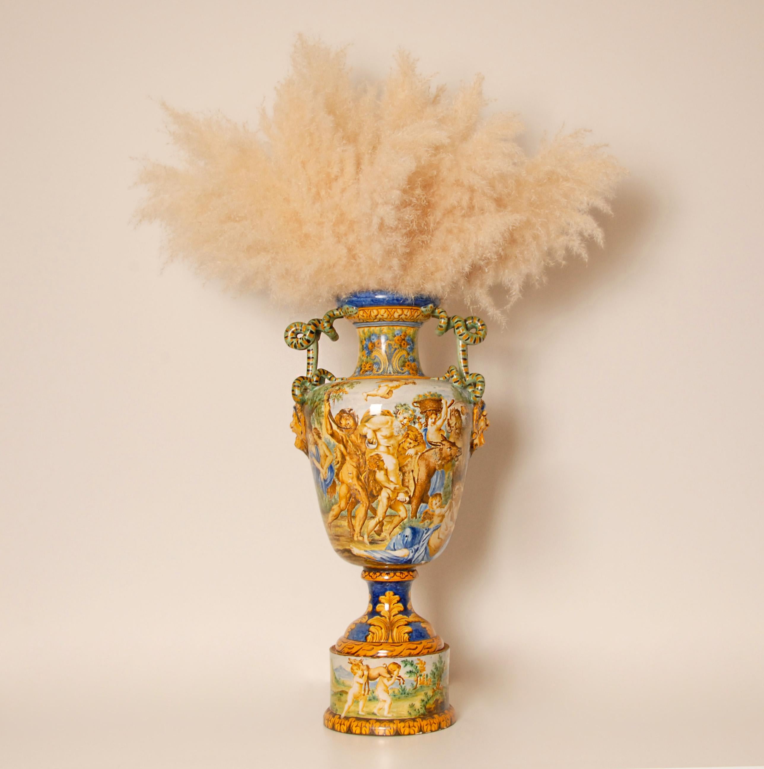 Majolica Renaissance Vase Serpentine Handles Bacchus Italy 19th Century ...