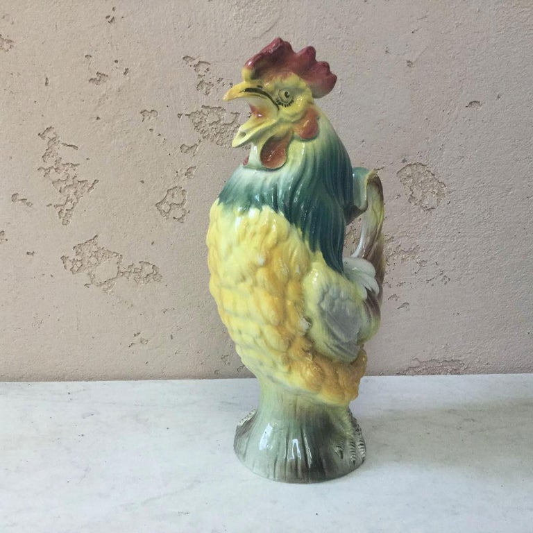 Majolica Rooster Pitcher Keller and Guerin Saint Clement at 1stDibs