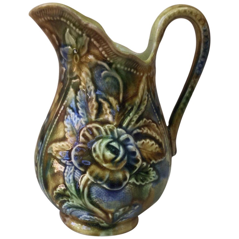 Majolica Rose Pitcher, circa 1890 For Sale at 1stDibs