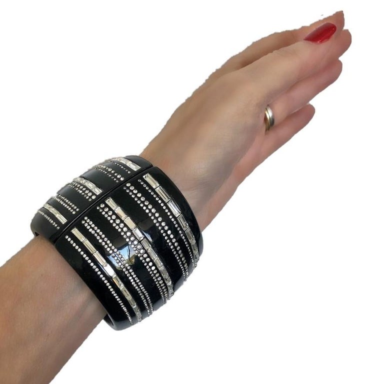 Major Chanel Black Resin Cuff with Rhinestones from the 2009 Cruise ...