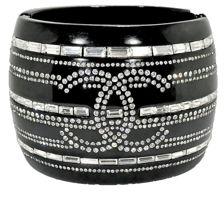 Major Chanel Black Resin Cuff with Rhinestones from the 2009 Cruise ...