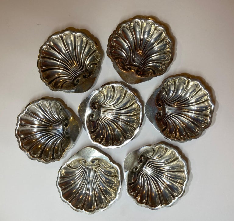 Maker's Mark "H.S." Sterling Silver Set Of '7' Oyster Shell Mini Plates ...