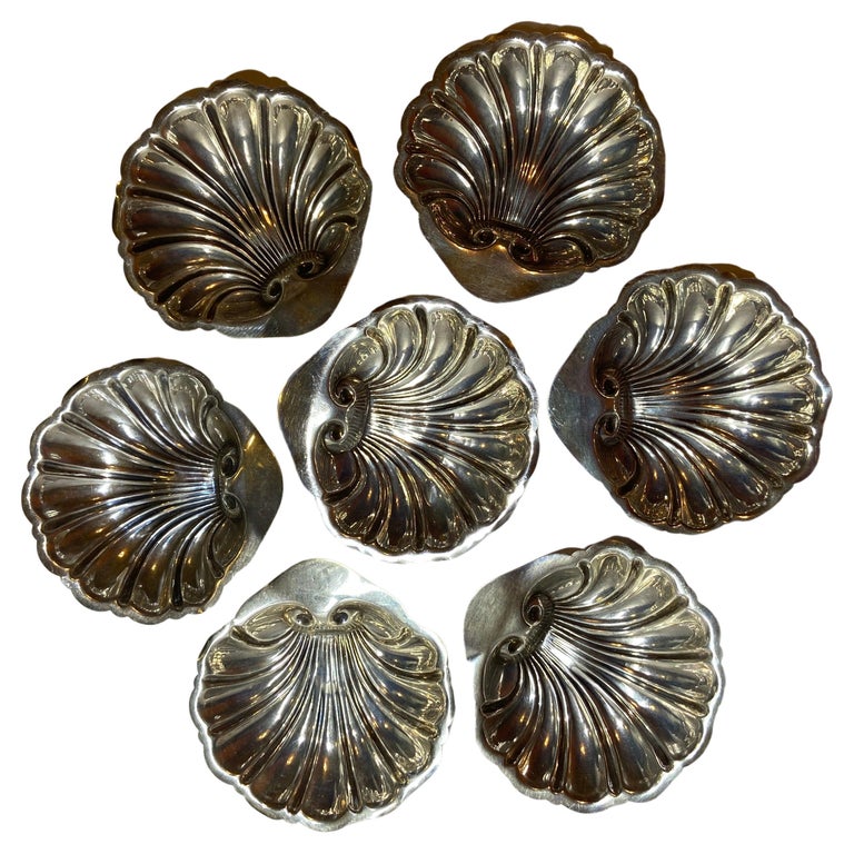 Maker's Mark "H.S." Sterling Silver Set Of '7' Oyster Shell Mini Plates ...