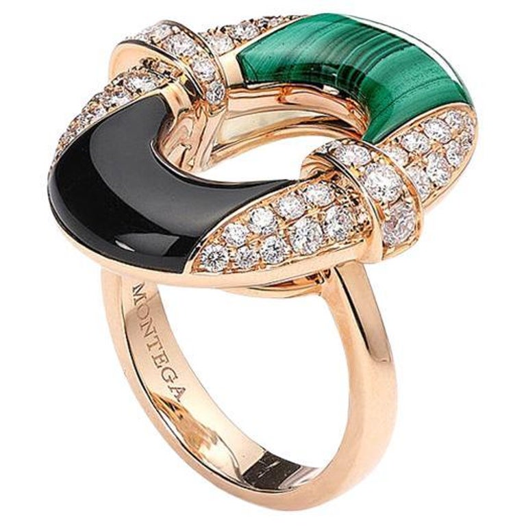 Roségold Ring mit Malachit und Onyx im Angebot bei 1stDibs