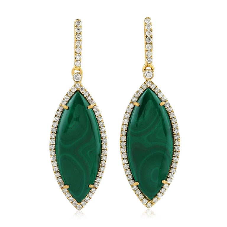Malachite Diamond 18 Karat Gold Earrings For Sale at 1stDibs