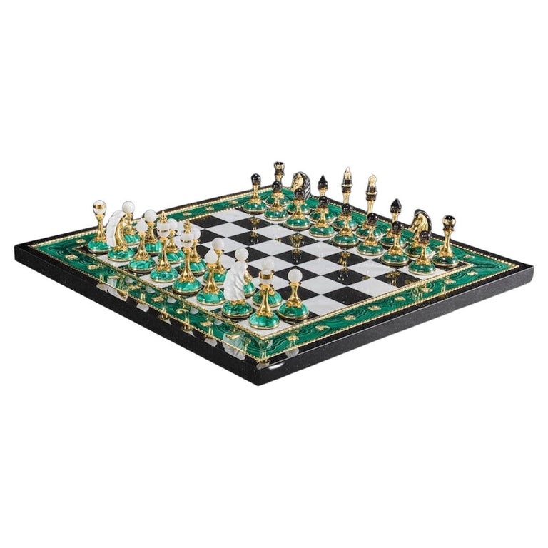 Malachite, Dolerite and Kascholong Opal Chess Set For Sale at 1stDibs