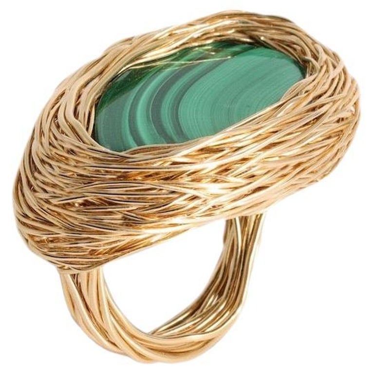 Malachite Drop Statement Ring 14 K in Yellow Gold F. by Artist For Sale ...