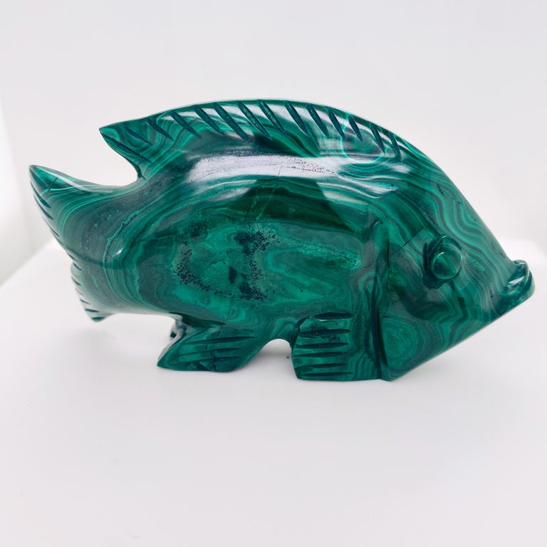 Malachite Fish with Bubbles on Side, Green Natural Malachite Weighs 196 ...