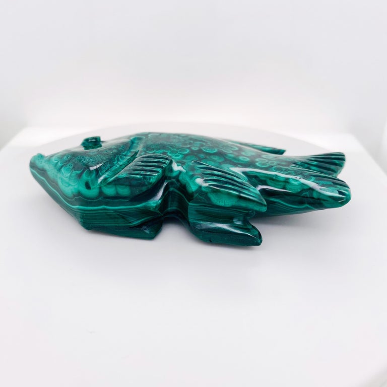 Malachite Fish with Bubbles on Side, Green Natural Malachite Weighs 196 ...