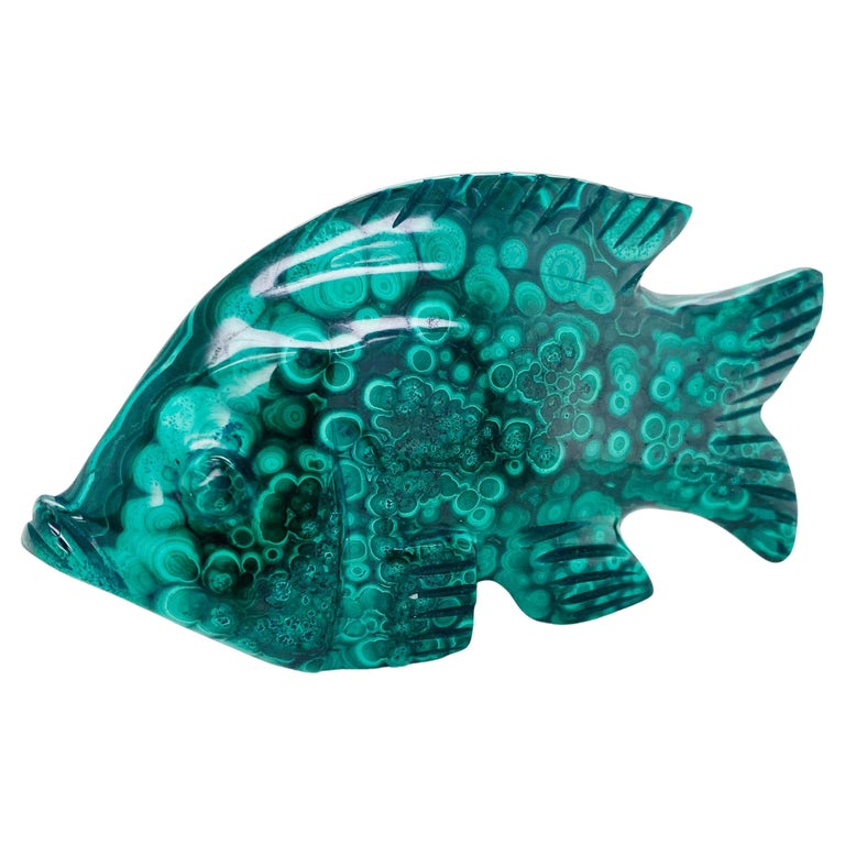 Malachite Fish with Bubbles on Side, Green Natural Malachite Weighs 196 ...