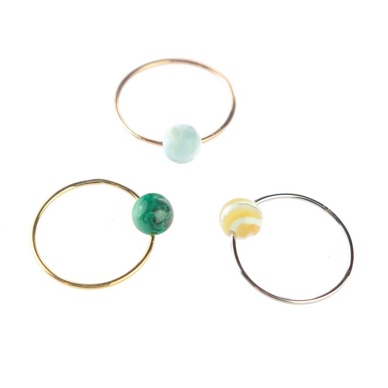 Malachite Hemimorphite Mother of Pearl Round Band 18 Karat Gold Planet ...