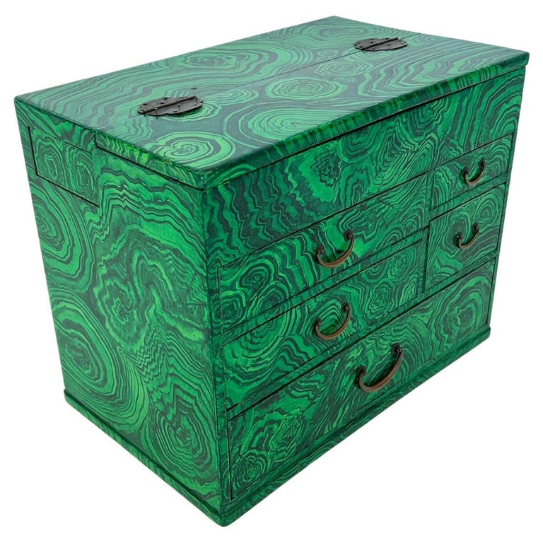 Malachite Painted Jewelry Box with Hidden Drawer at 1stDibs