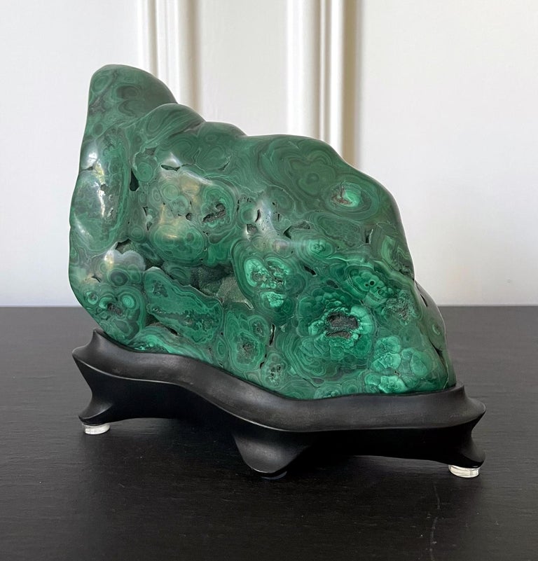 Malachite Rock on Display Stand as a Viewing Stone For Sale at 1stDibs