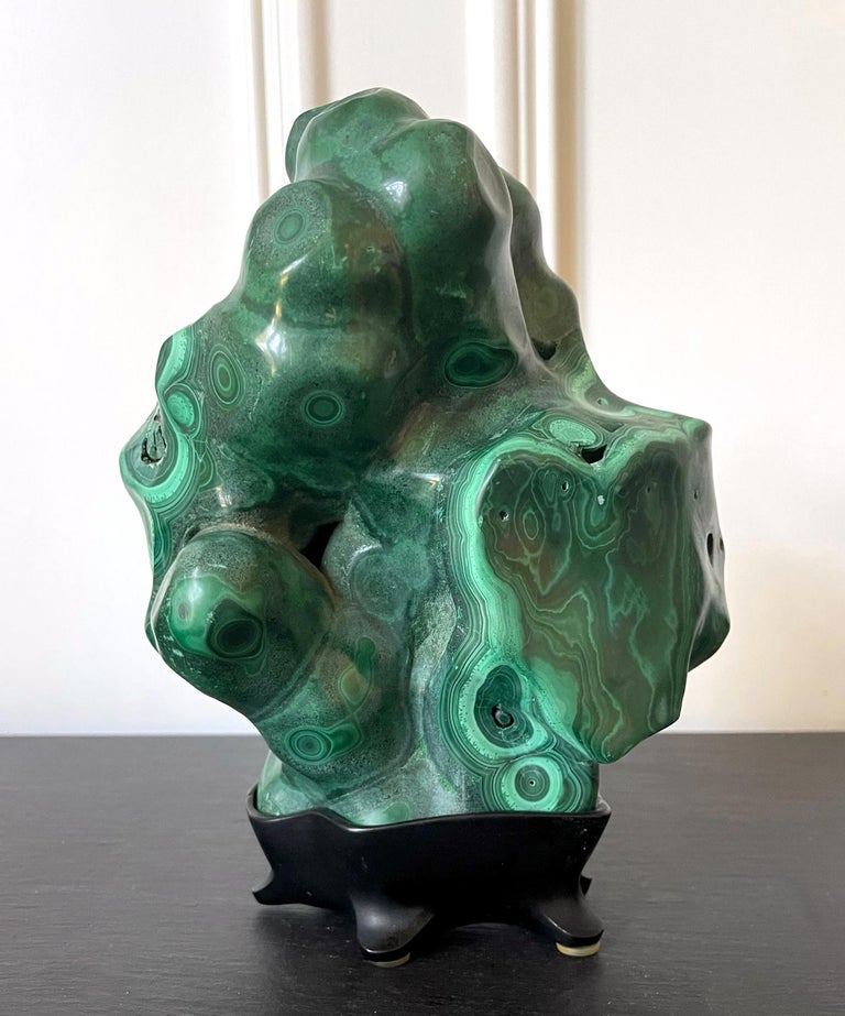 Malachite Rock on Display Stand Chinese Scholar Stone For Sale at 1stDibs