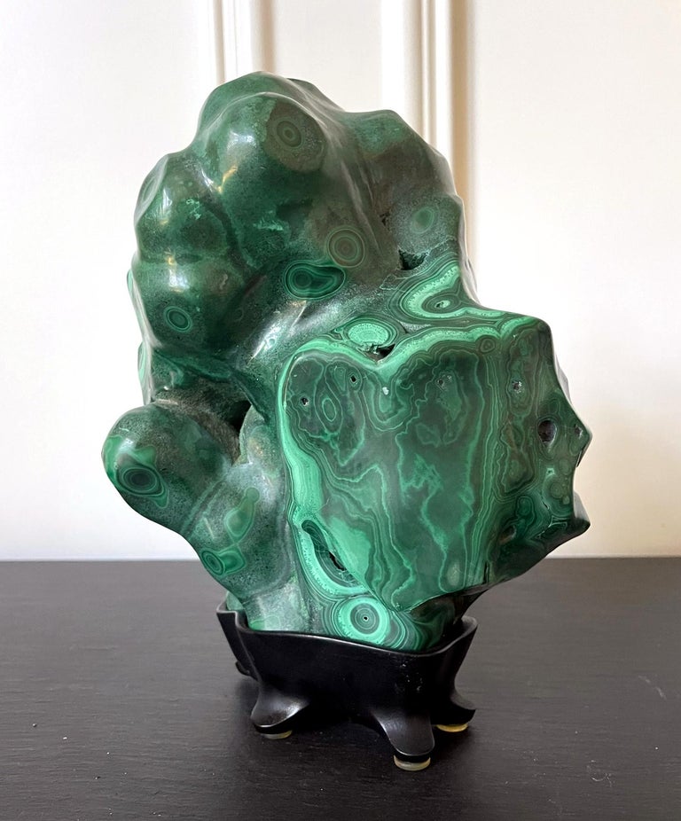 Malachite Rock on Display Stand Chinese Scholar Stone For Sale at 1stDibs