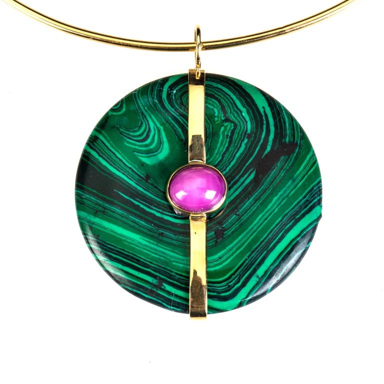 Malachite Ruby Gold Pendant For Sale at 1stDibs