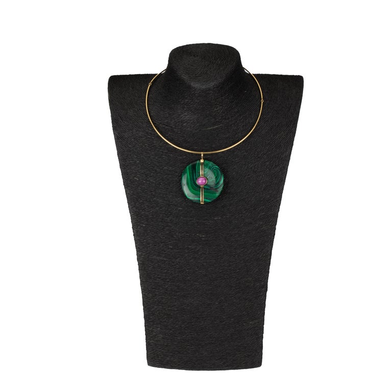 Malachite Ruby Gold Pendant For Sale at 1stDibs