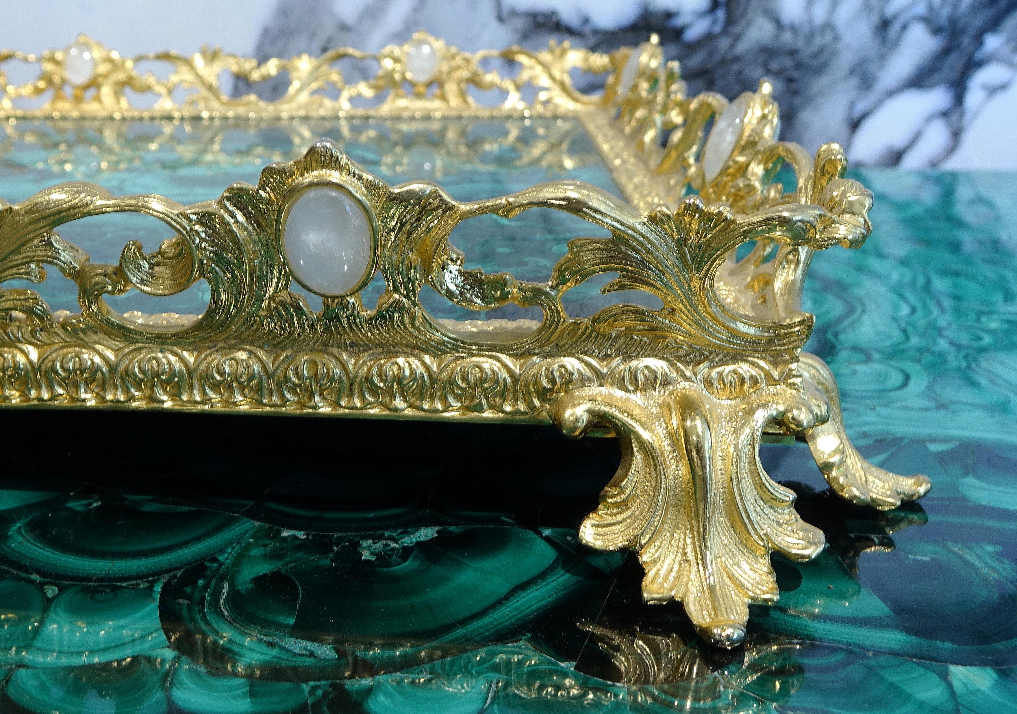 Malachite Tray Golden Bronze and Crystal at 1stDibs