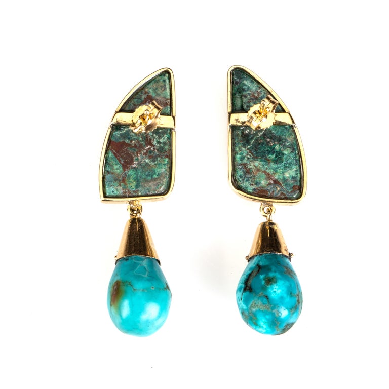 Malachite, Turquoise 18k Gold Earrings For Sale at 1stDibs