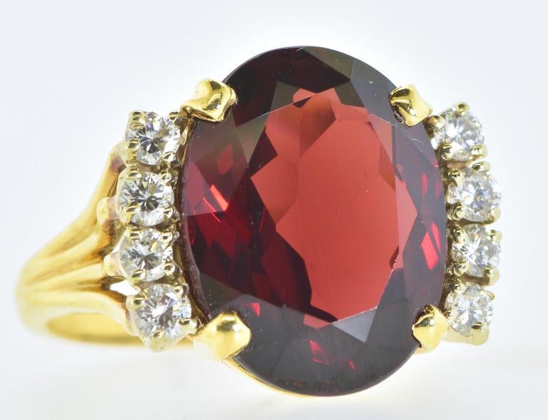Malaya Garnet and Fine White Diamond Yellow Gold Ring For Sale at 1stDibs