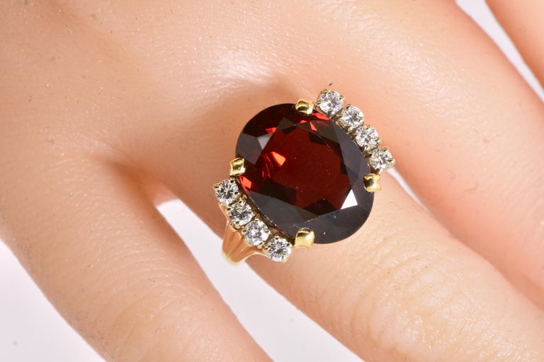 Malaya Garnet and Fine White Diamond Yellow Gold Ring For Sale at 1stDibs