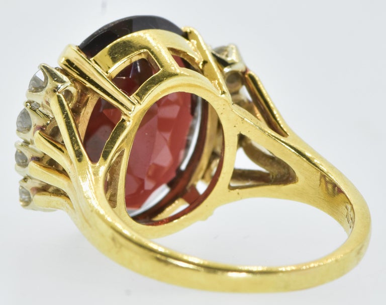 Malaya Garnet and Fine White Diamond Yellow Gold Ring For Sale at 1stDibs