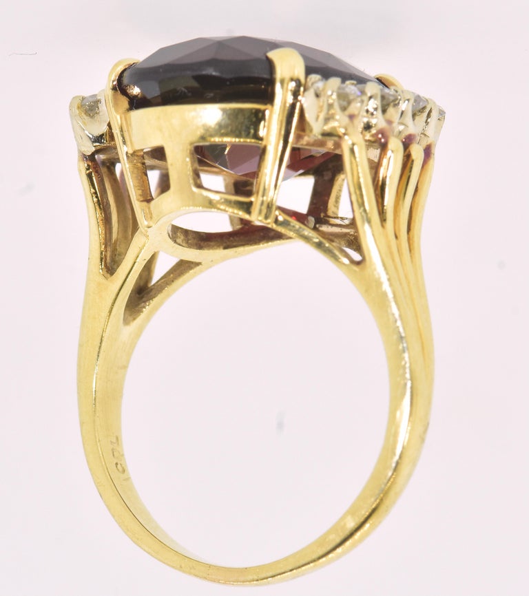 Malaya Garnet and Fine White Diamond Yellow Gold Ring For Sale at 1stDibs