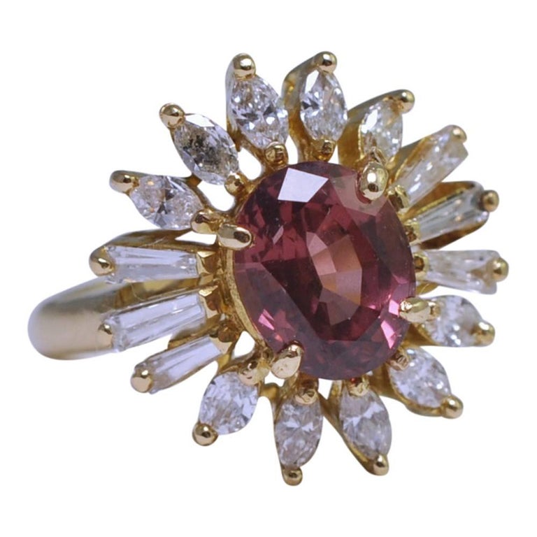 Malaya Garnet Diamond Gold Ring For Sale at 1stDibs