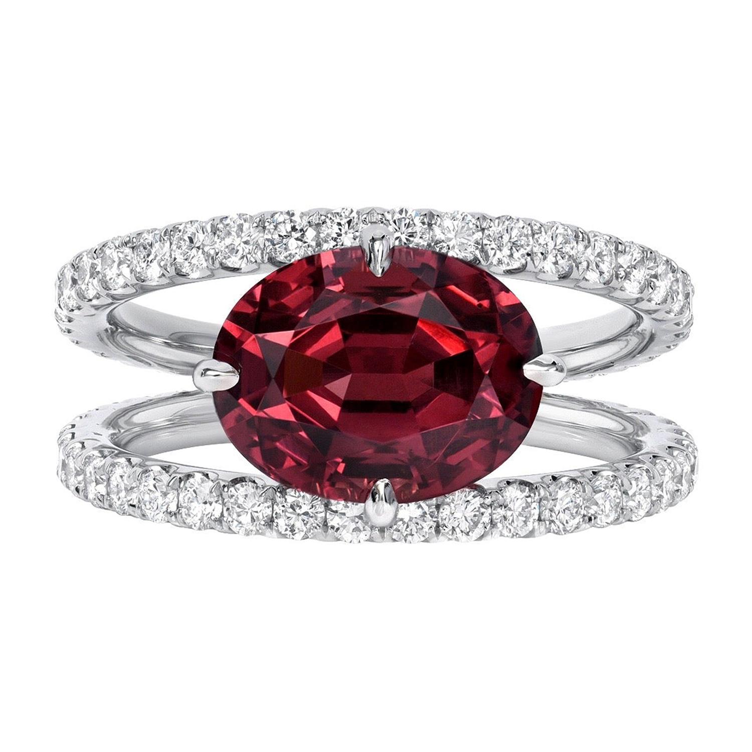 Malaya Garnet Diamond Halo White Gold Cocktail Ring at 1stDibs