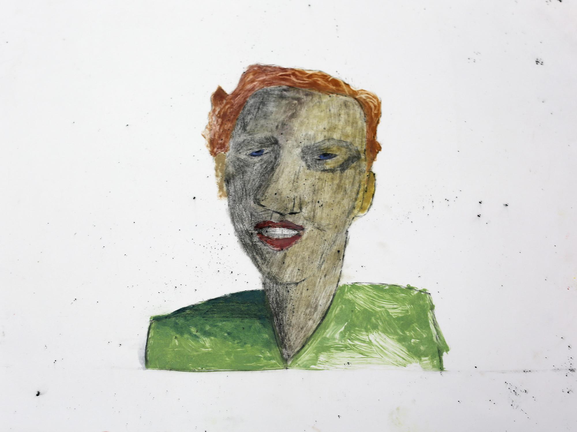 Malcolm Moran - Ms. Matilda, portrait of woman in green, framed oil ...